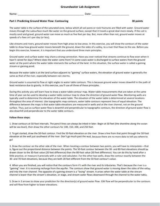 Solved Groundwater Lab Assignment Name: Date: Part I: | Chegg.com
