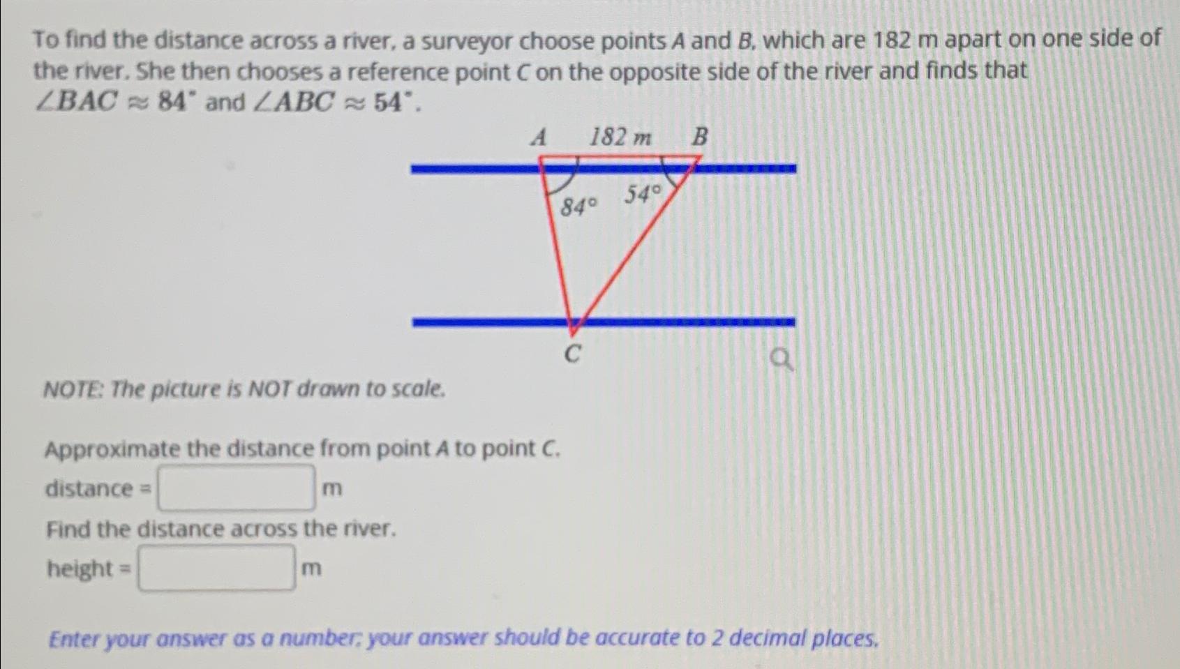 Solved To find the distance across a river, a surveyor | Chegg.com