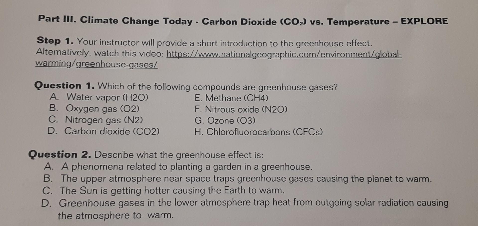 Solved Part III. Climate Change Today - Carbon Dioxide (CO2) | Chegg.com