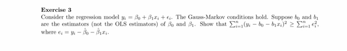 Solved Exercise 3 Consider the regression model y = Bo + | Chegg.com
