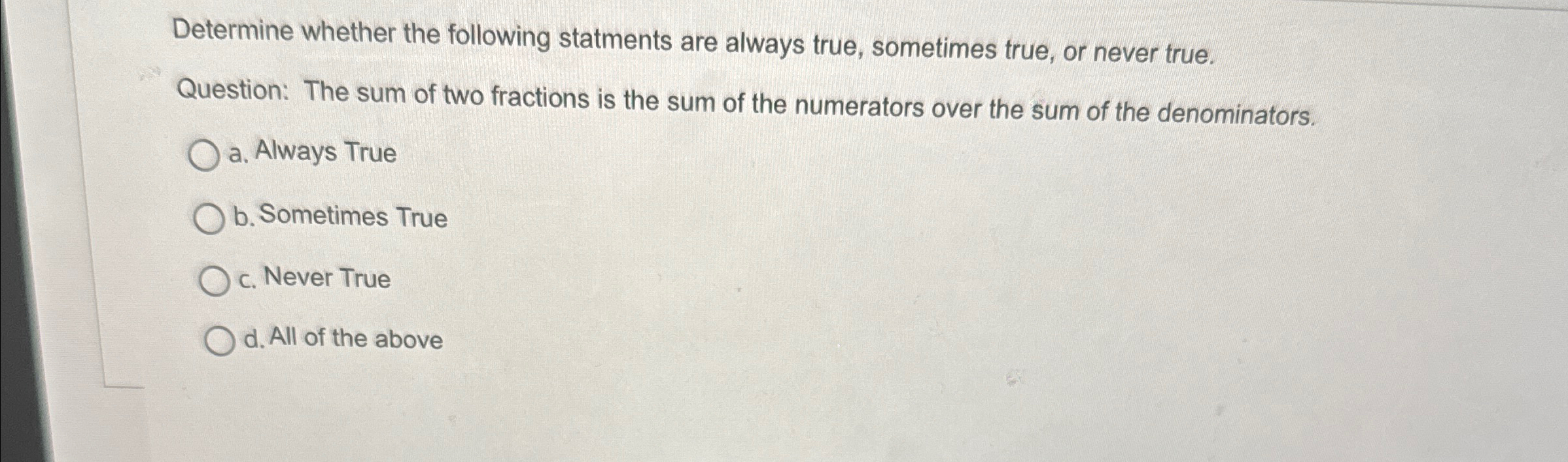 Solved Determine whether the following statments are always | Chegg.com