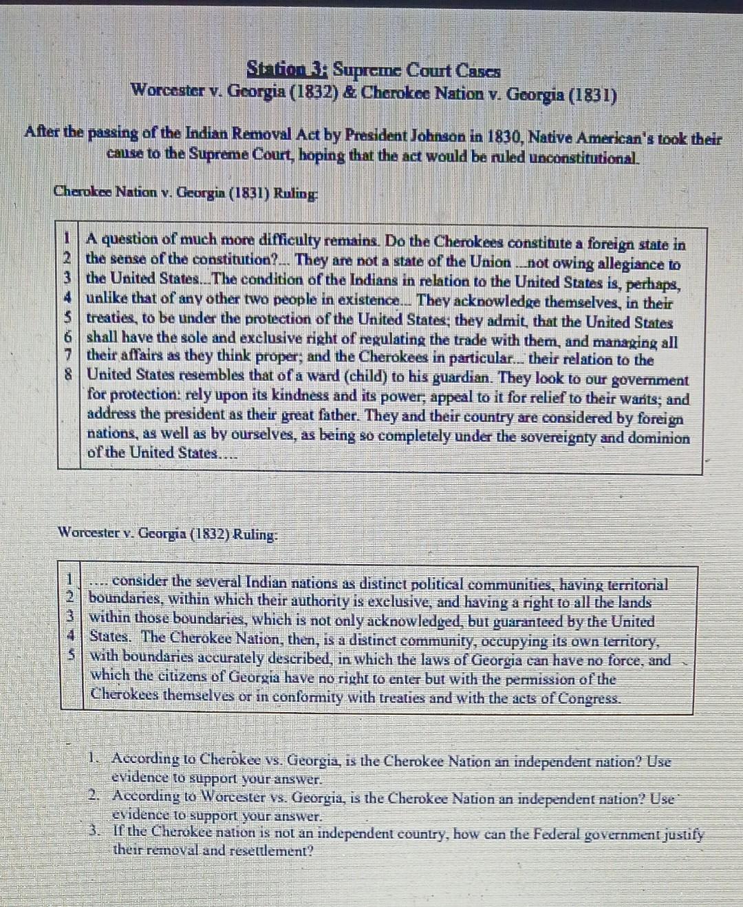 Shtion 4 p Suprome Court Cases Worcester v. Gcorgia | Chegg.com