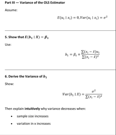 Solved Part III - ﻿Variance of the OLS | Chegg.com