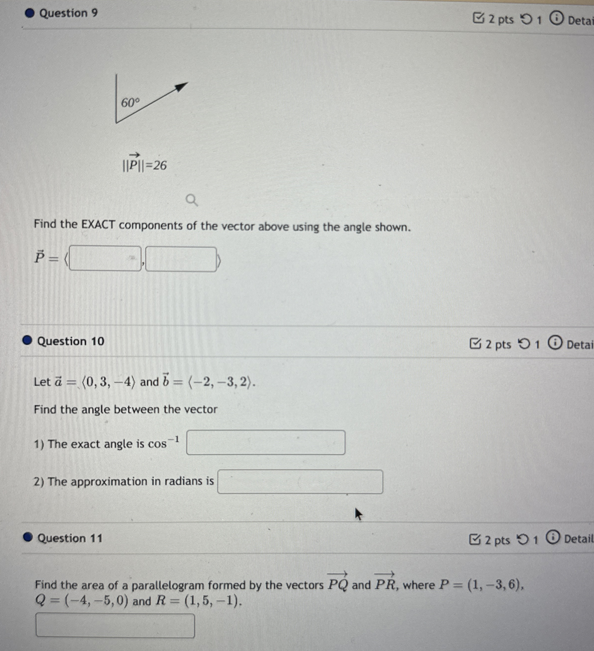 Solved ||vec(P)||=26Find the EXACT components of the vector | Chegg.com