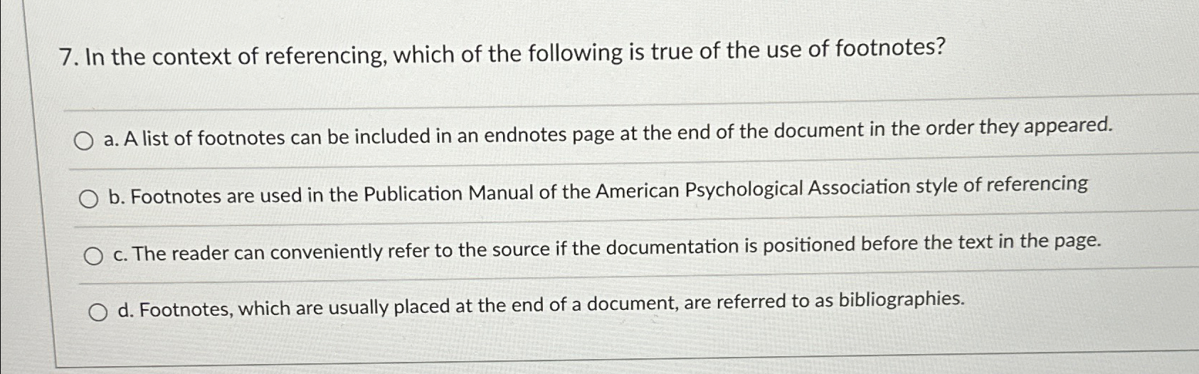 Solved In the context of referencing, which of the following | Chegg.com
