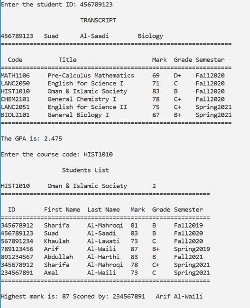 Solved The Registrar Office at the university has asked you | Chegg.com