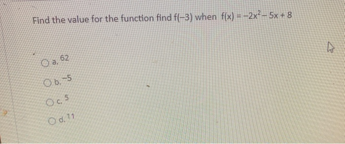 Solved Find the value for the function find f(-3) when f(x) | Chegg.com