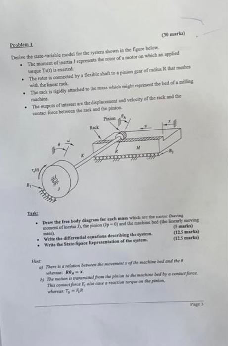 Solved Problem 1 Derive the state-variable model for the | Chegg.com