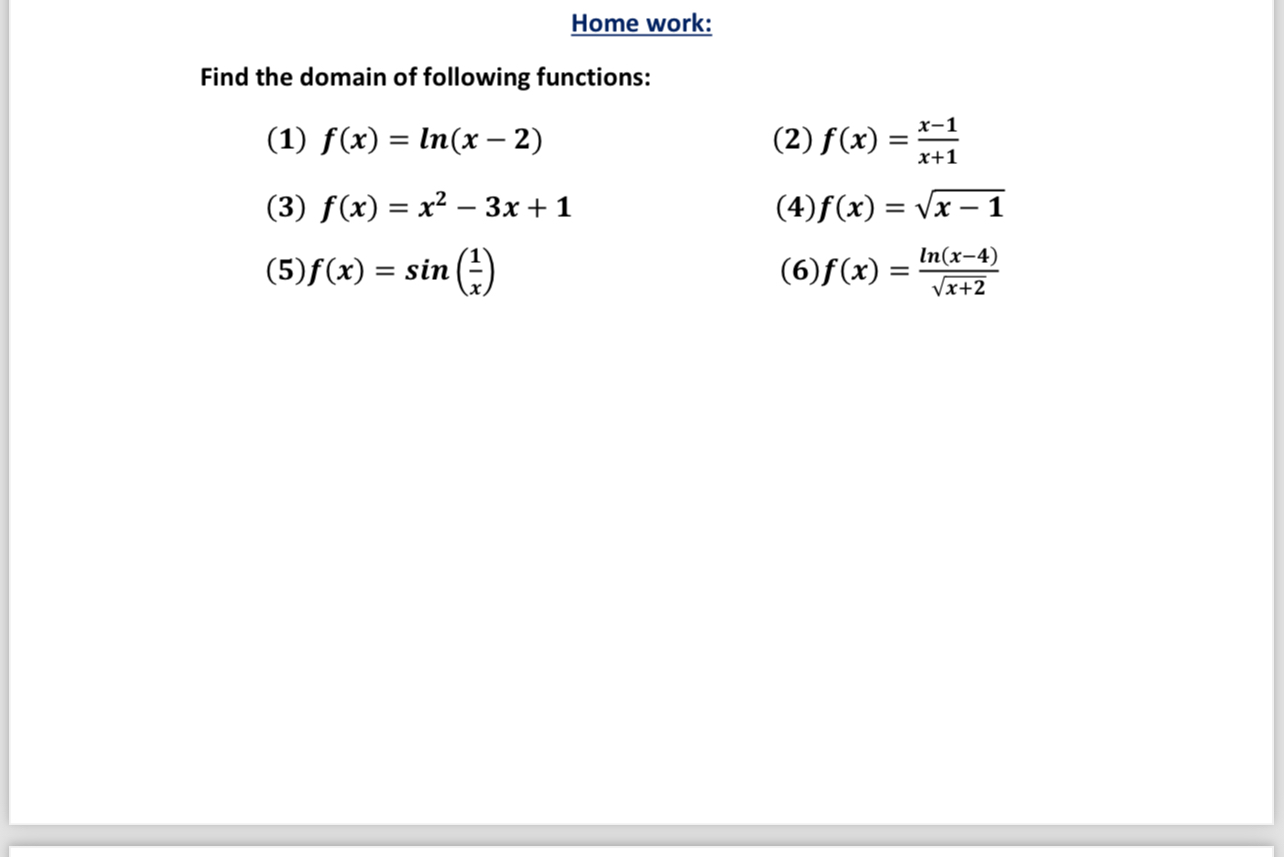 Solved Home work:Find the domain of following | Chegg.com