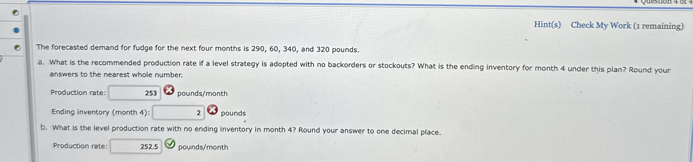 Solved Hint(s) ﻿Check My Work (1 ﻿remaining)The forecasted | Chegg.com