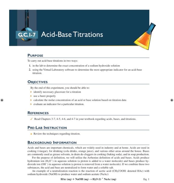 Solved G.C.1-7 Acid-Base Titrations PURPOSE To carry out | Chegg.com