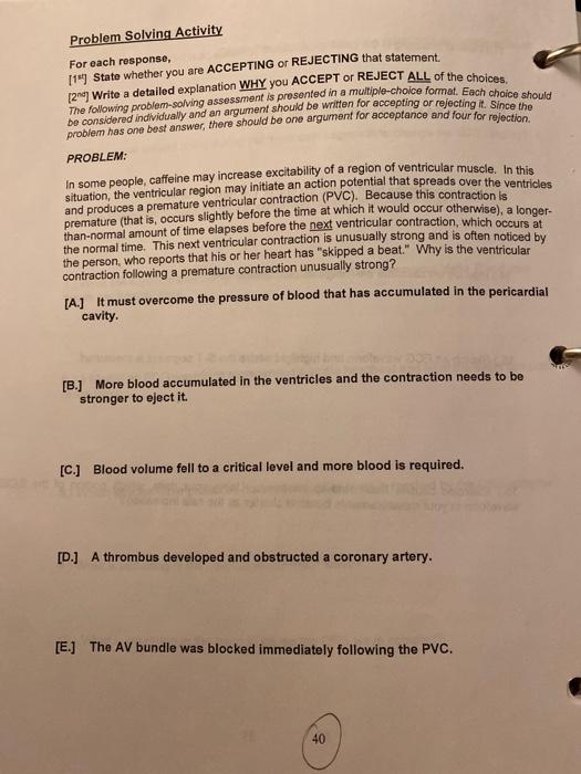 Solved Problem Solving Activity For each response, 1149 | Chegg.com