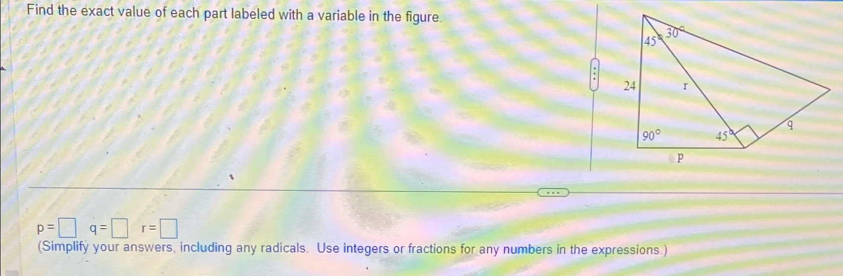 Solved Find the exact value of each part labeled with a | Chegg.com