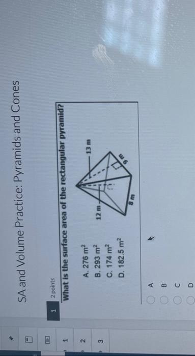Solved SA and Volume Practice: Pyramids and Cones | Chegg.com