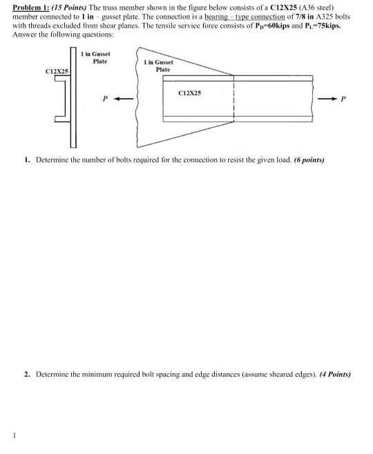 Solved Problem 1: (15 Points) The truss member shown in the | Chegg.com