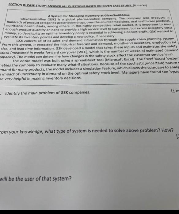 Solved A System for Managing Inventory at GlaxoSmithkline | Chegg.com