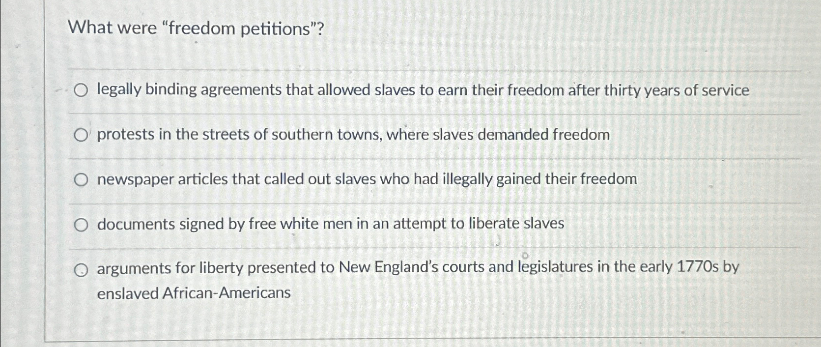 Solved What were "freedom petitions"?legally binding | Chegg.com
