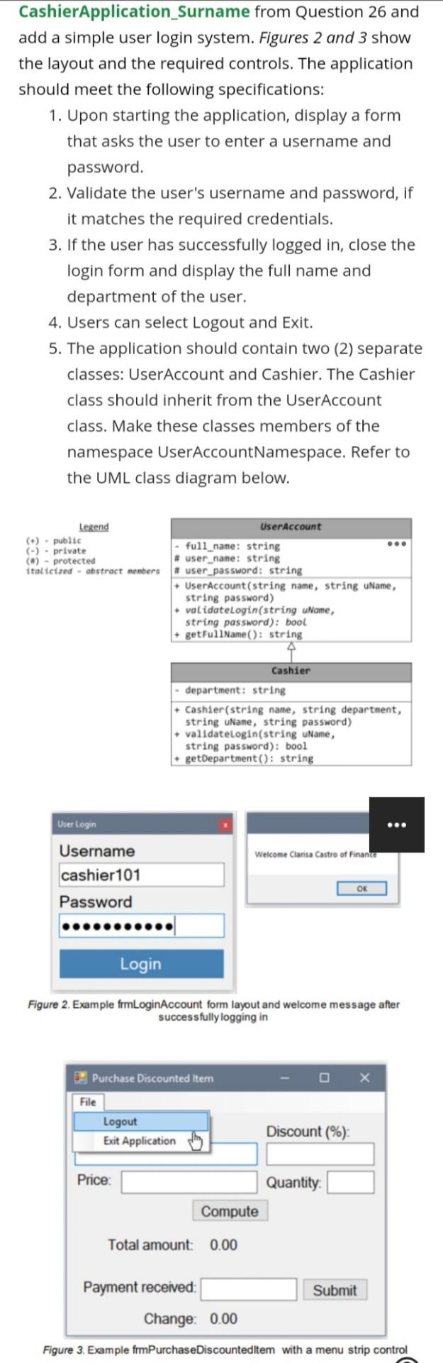 Solved CashierApplication_Surname from Question 26 and add a | Chegg.com