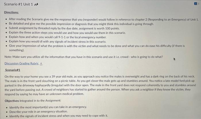Solved Directions: - After reading the Scenario give me the | Chegg.com
