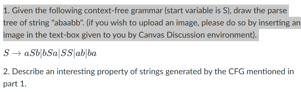 Given the following context-free grammar (start | Chegg.com