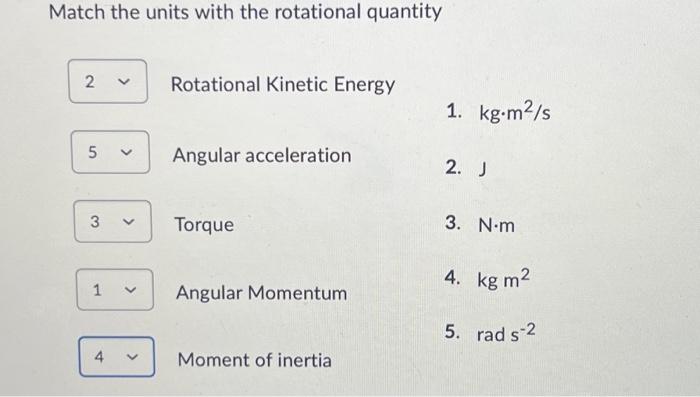 Solved Match the units with the rotational quantity 2 5 3 1 | Chegg.com