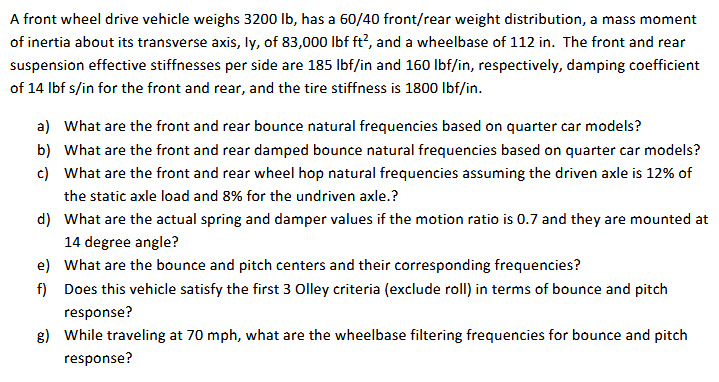 Solved A front wheel drive vehicle weighs 3200 ﻿lb, ﻿has a | Chegg.com