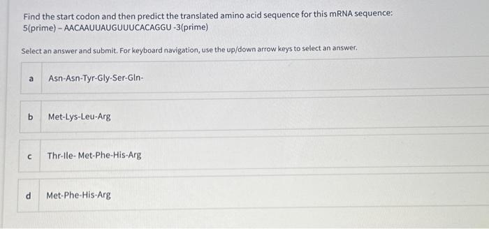 Find the start codon and then predict the translated | Chegg.com