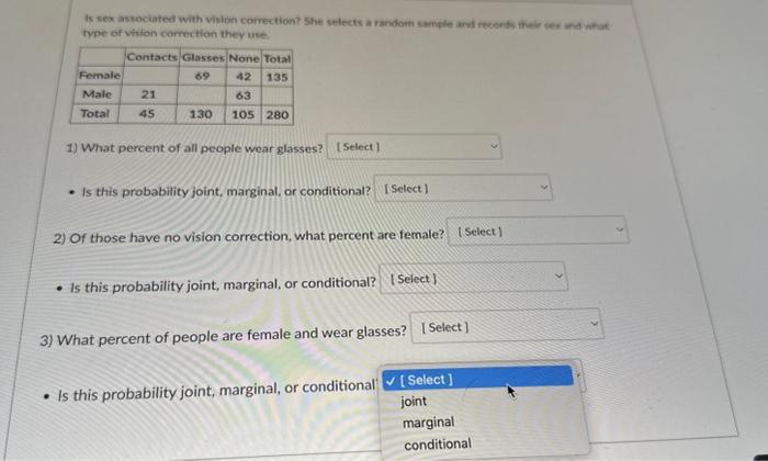 Solved Is Sex Associated With Vision Correction She Selects