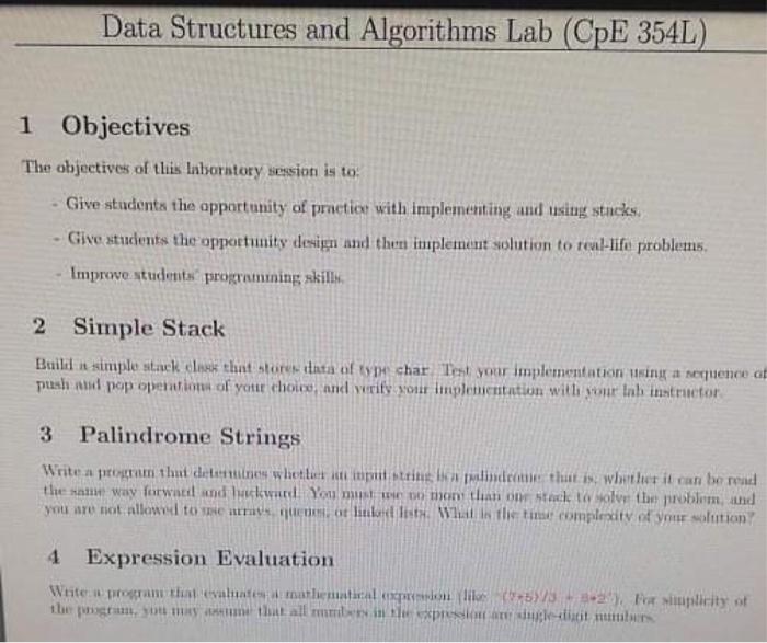 Solved Data Structures and Algorithms Lab (CpE 354L) 1 1 | Chegg.com