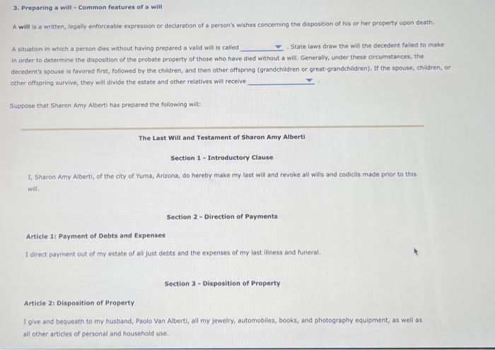 3. Preparing a will - Common features of a will A. | Chegg.com