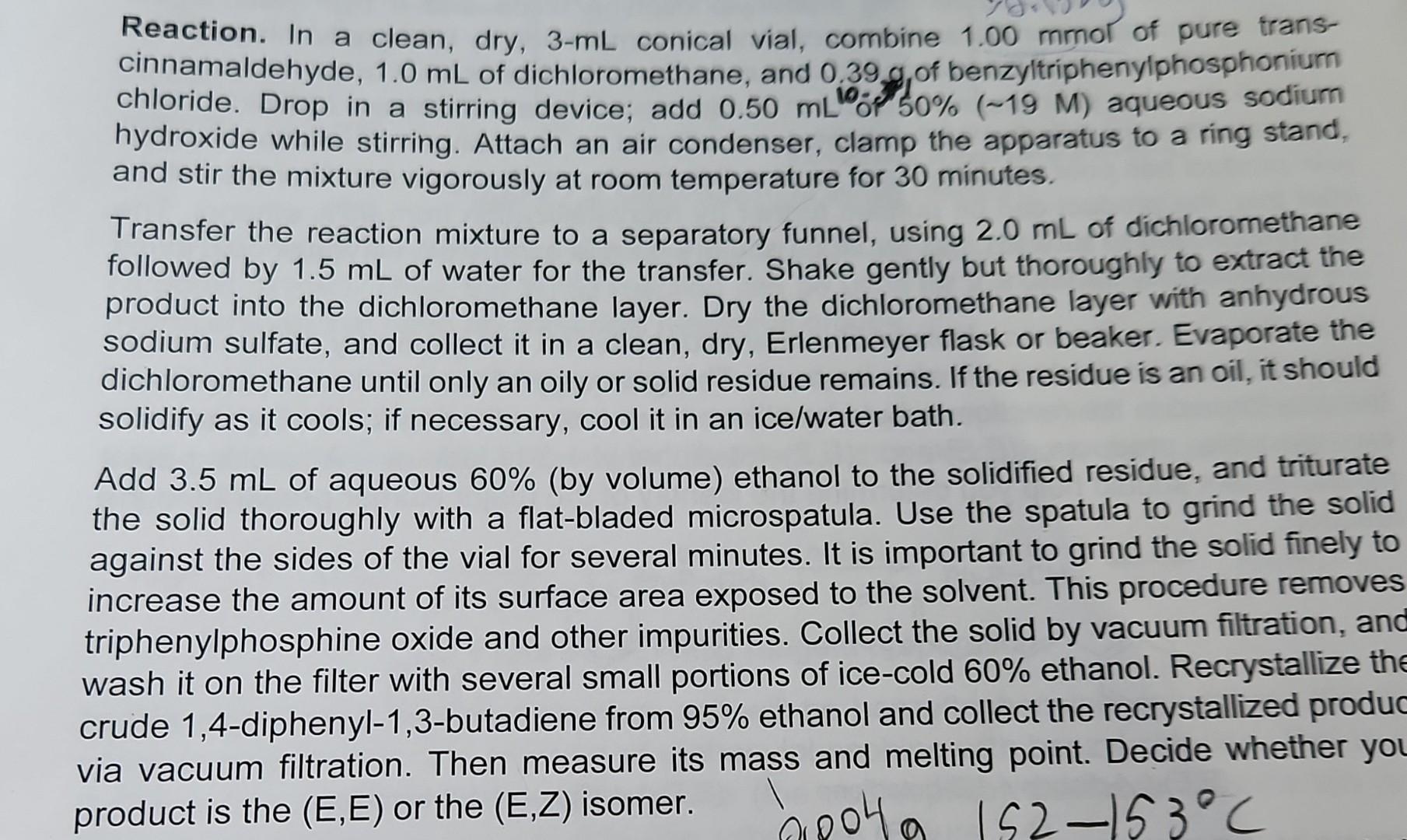 Solved Reaction. In a clean, dry, 3-mL conical vial, combine | Chegg.com