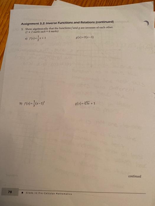 Solved Assignment 3.2: Inverse Functions and Relations | Chegg.com