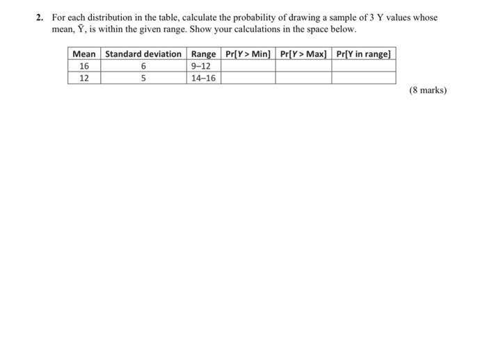 Solved For each distribution in the table, calculate the | Chegg.com