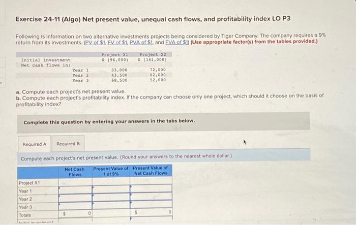 Solved Exercise 24-11 (Algo) Net present value, unequal cash | Chegg.com