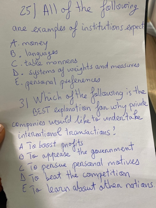 Solved 25] All of the following are examples of institution | Chegg.com