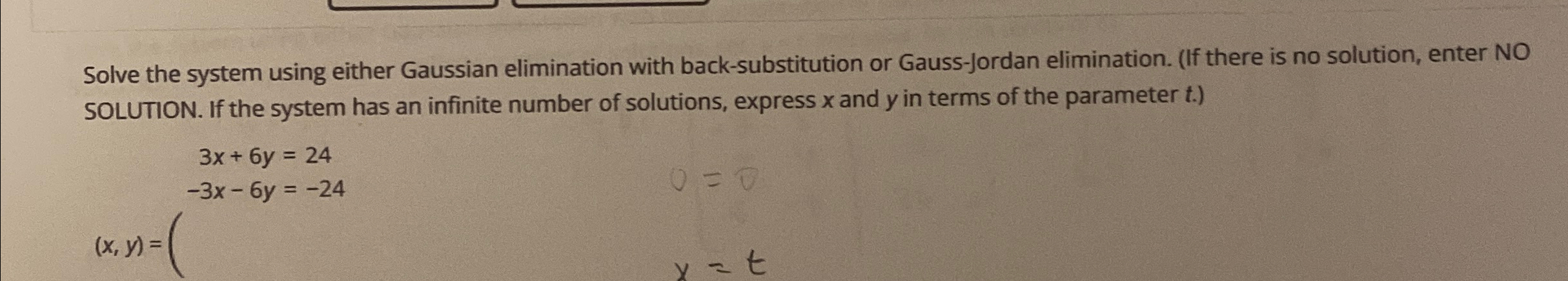 Solved Solve the system using either Gaussian elimination | Chegg.com