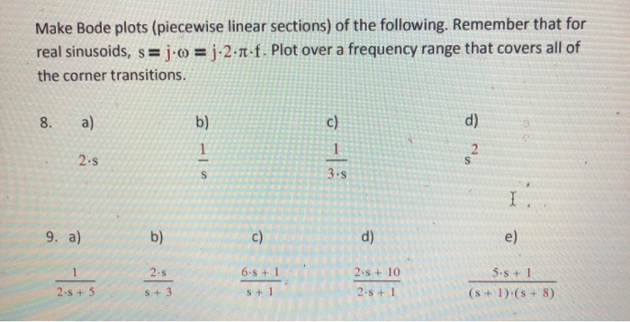 Solved Make Bode plots (piecewise linear sections) of the | Chegg.com