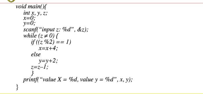 Solved void main( int x, y, z; x=0; y=0; scanf("input z: | Chegg.com