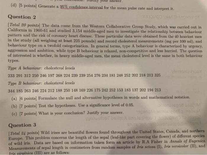 Solved (d) [5 points] Generate a 95% confidence interval for | Chegg.com