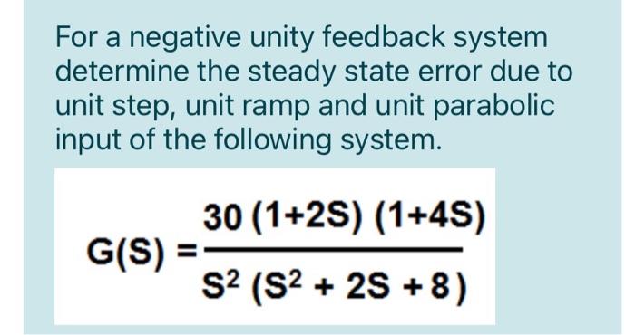 Solved For a negative unity feedback system determine the | Chegg.com
