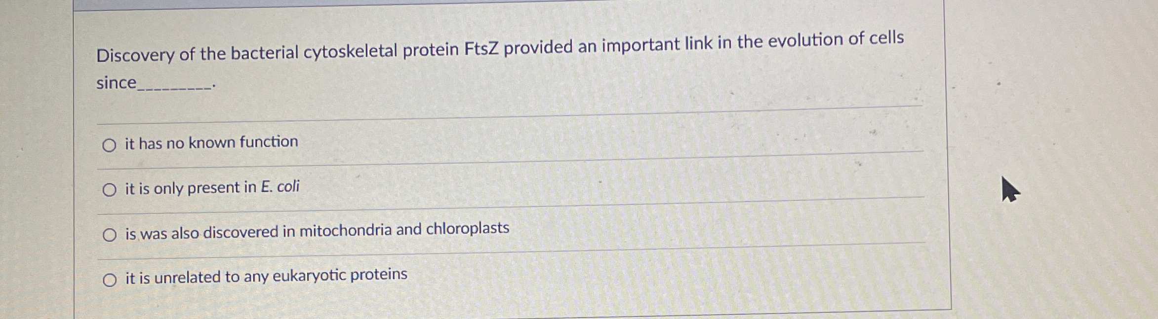 Solved Discovery of the bacterial cytoskeletal protein FtsZ | Chegg.com