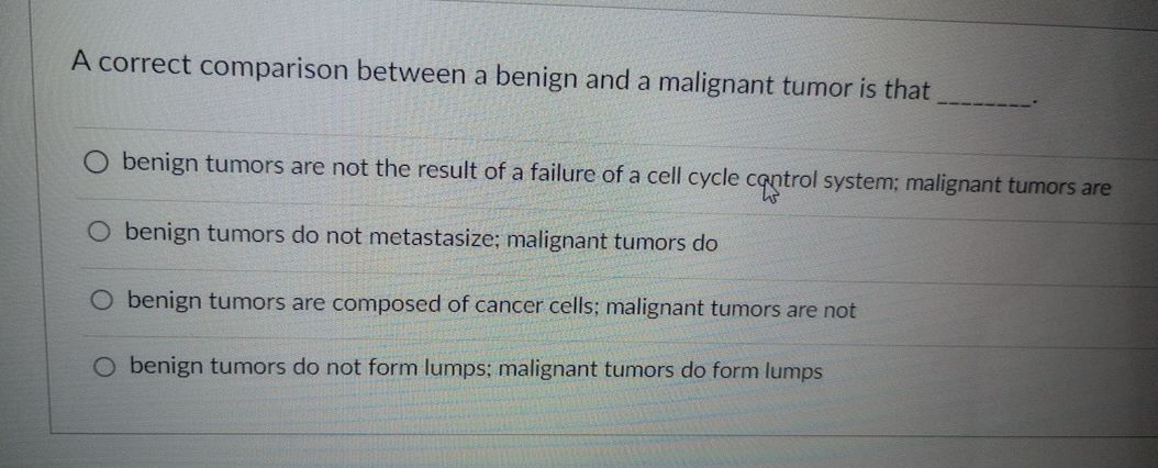 Solved A correct comparison between a benign and a malignant | Chegg.com