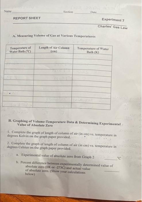 Name Section Date REPORT SHEET Experiment 7 Charles' | Chegg.com