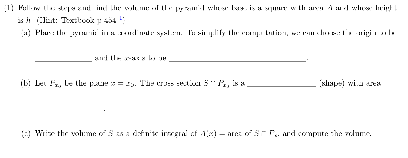 Solved (1) ﻿Sigue los pasos y encuentra el volumen de la | Chegg.com