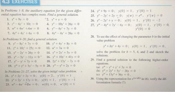 Solved In Problems I-8, the auxiliary equation for the given | Chegg.com