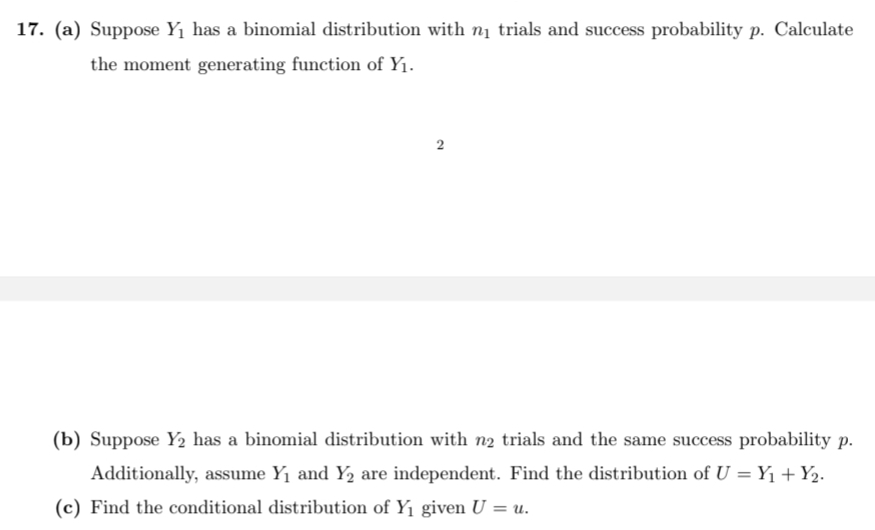 Solved (a) ﻿Suppose Y1 ﻿has a binomial distribution with n1 | Chegg.com