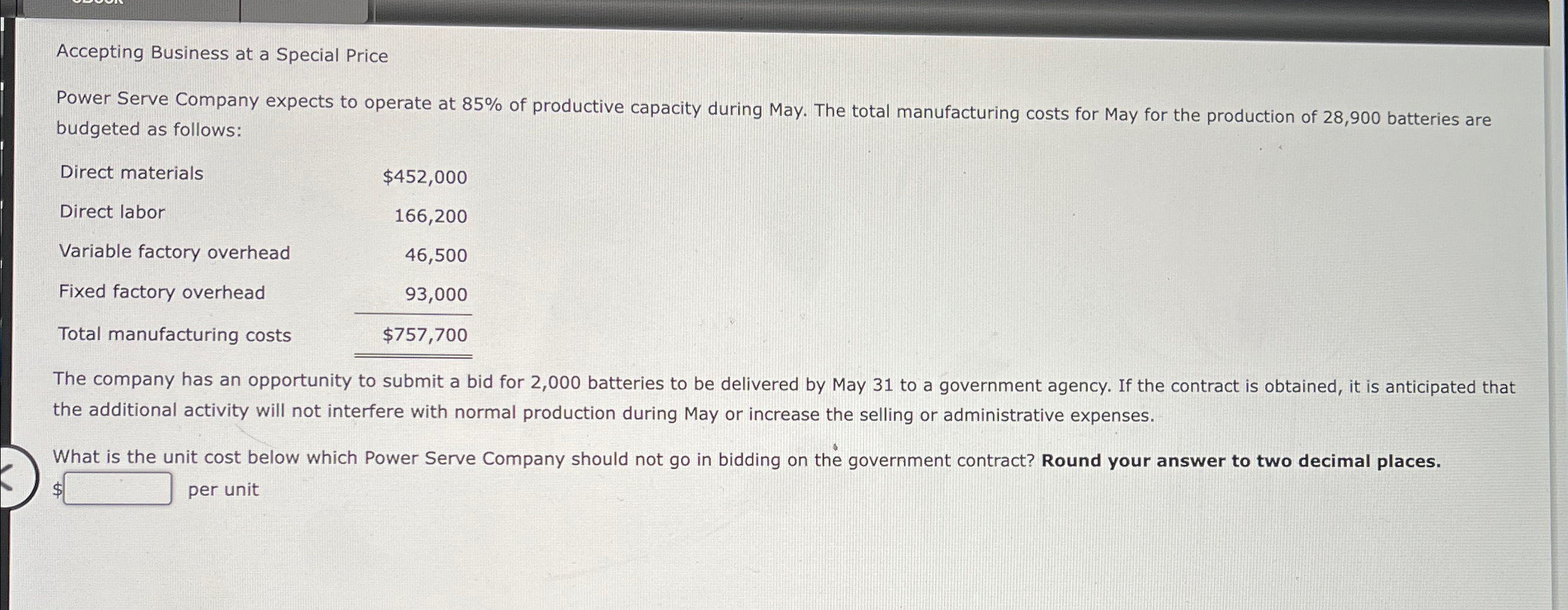 Solved Accepting Business at a Special PricePower Serve | Chegg.com