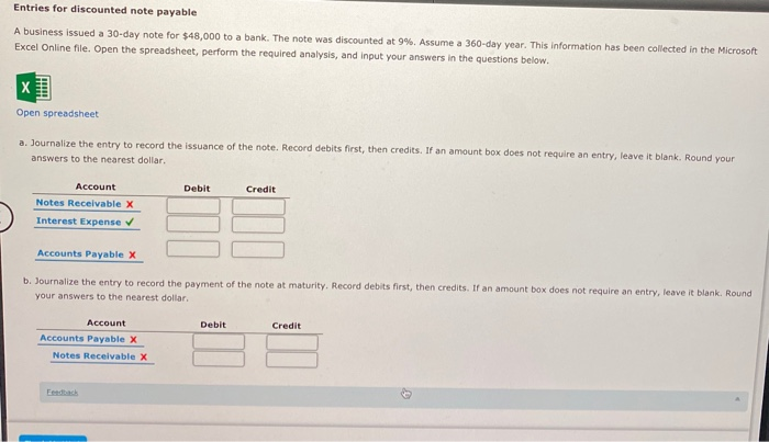 Solved Entries for discounted note payable A business issued | Chegg.com
