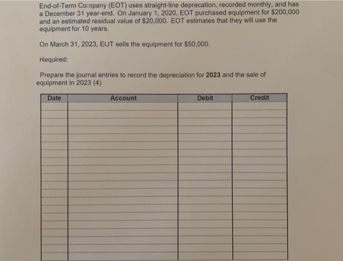 Solved End-of-Term Co:npany (EOT) uses straight-line | Chegg.com