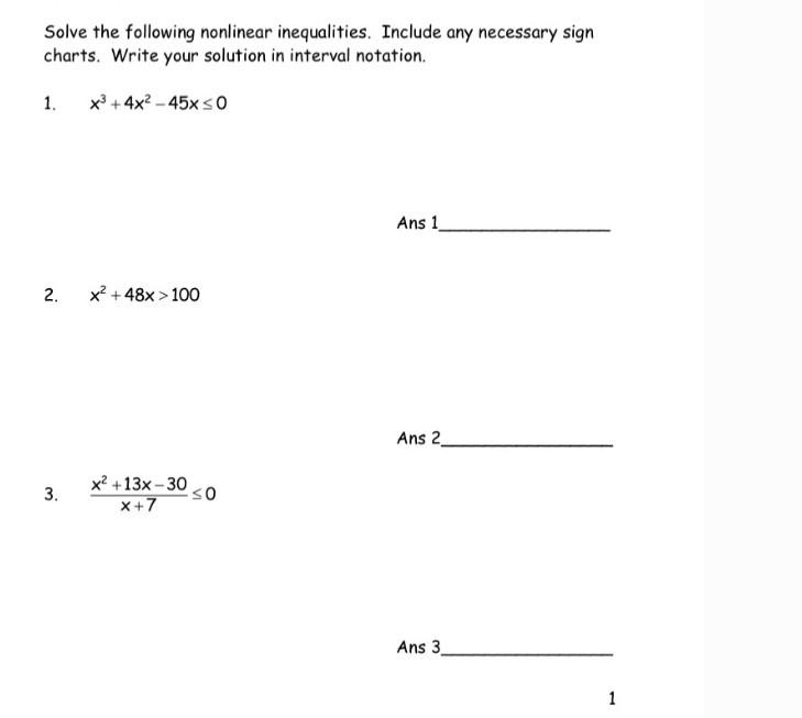 Solved Solve the following nonlinear inequalities. Include | Chegg.com